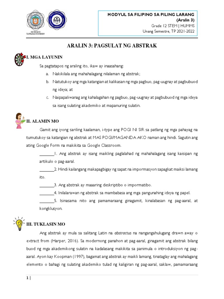 FPL Aralin 3 Modyul | PDF