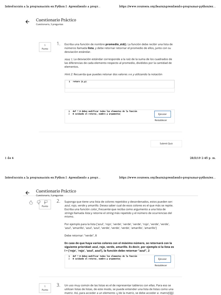 Python Semana 6 Cuestionario Práctico | PDF | Python (lenguaje de programación) | Matriz ...