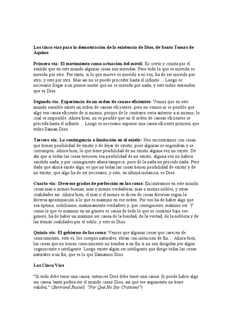 Las cinco vías para la demostración de la existencia de Dios | Existencia | Dios