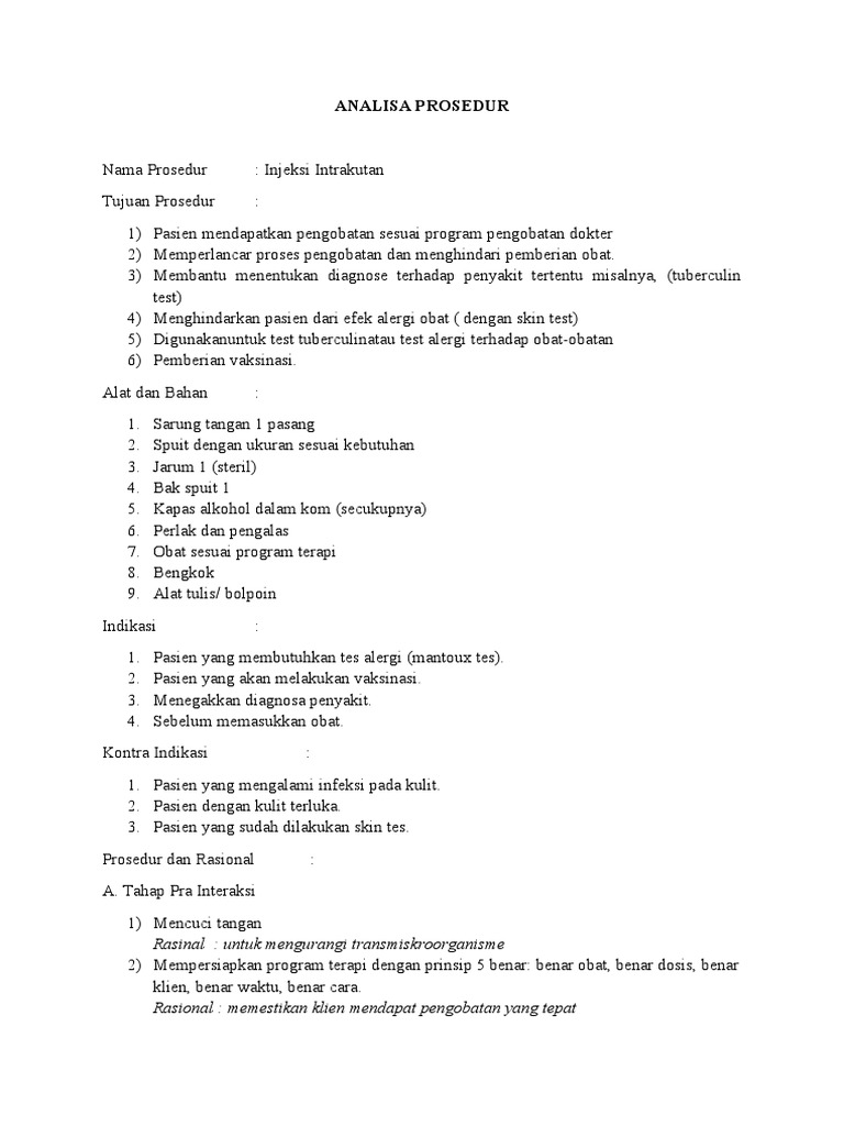 Analisa+Prosedur+Injeksi+Intracutan Muhmaamd+Nawa+S J230215131 | PDF