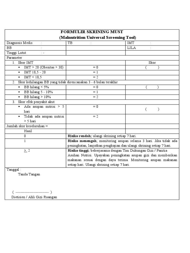 2) Formulir Skrining Must | PDF
