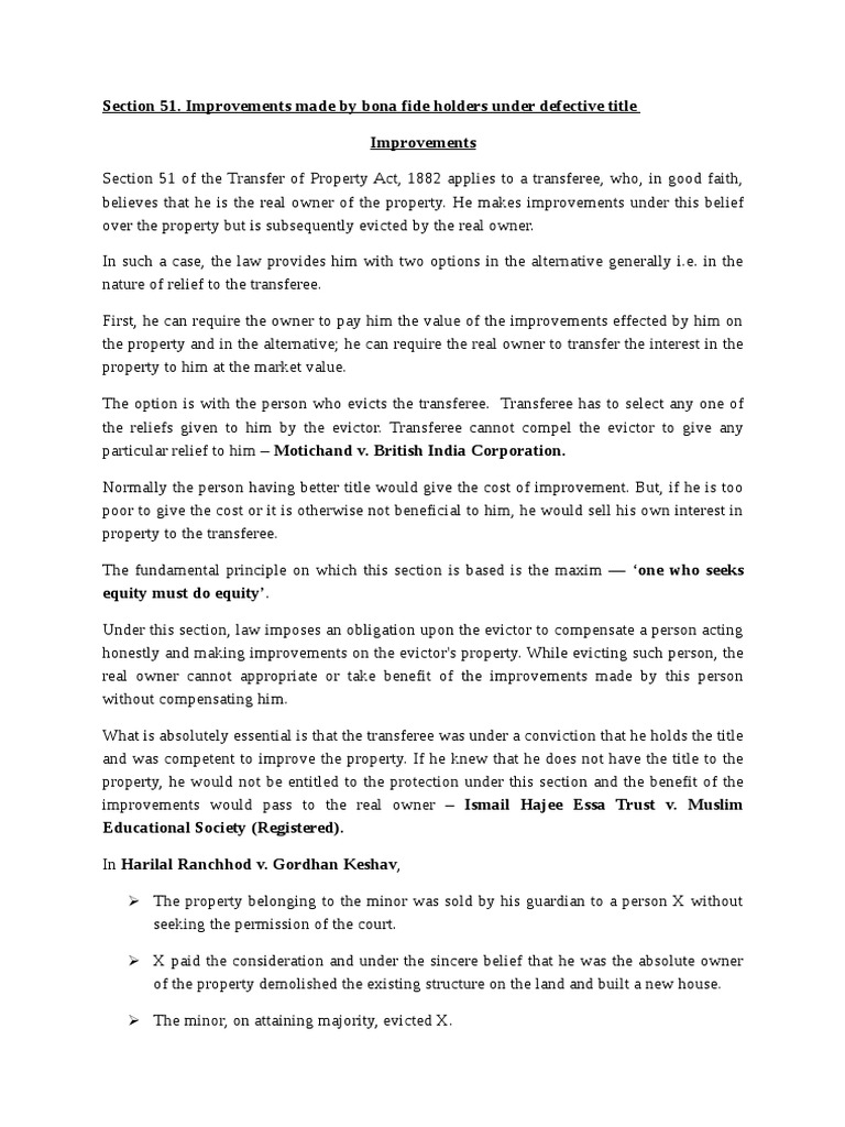 Section 51. Improvements Made by Bona Fide Holders Under Defective ...