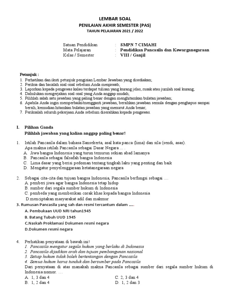 PAS PKN Kls. 8 2021 | PDF