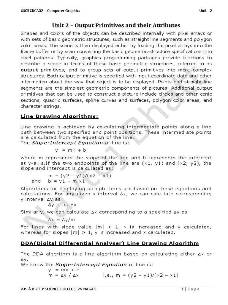 Unit 2 - Output Primitives and Their Attributes | PDF | Typefaces | Serif