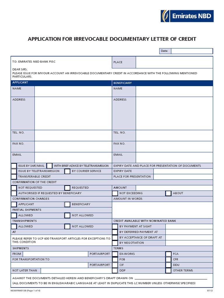 Application For Irrevocable Documentary Letter of Credit | PDF | Letter ...