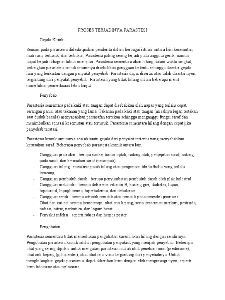 Proses Terjadinya Parastesi | PDF