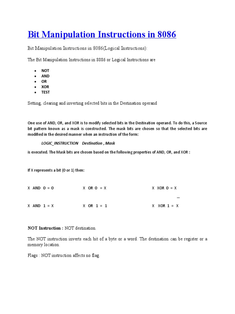 Bit Manipulation Instructions in 8086 | Download Free PDF | Bit | Computer Hardware