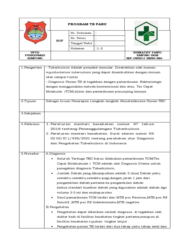 SOP Program TB Paru Puskesmas | PDF