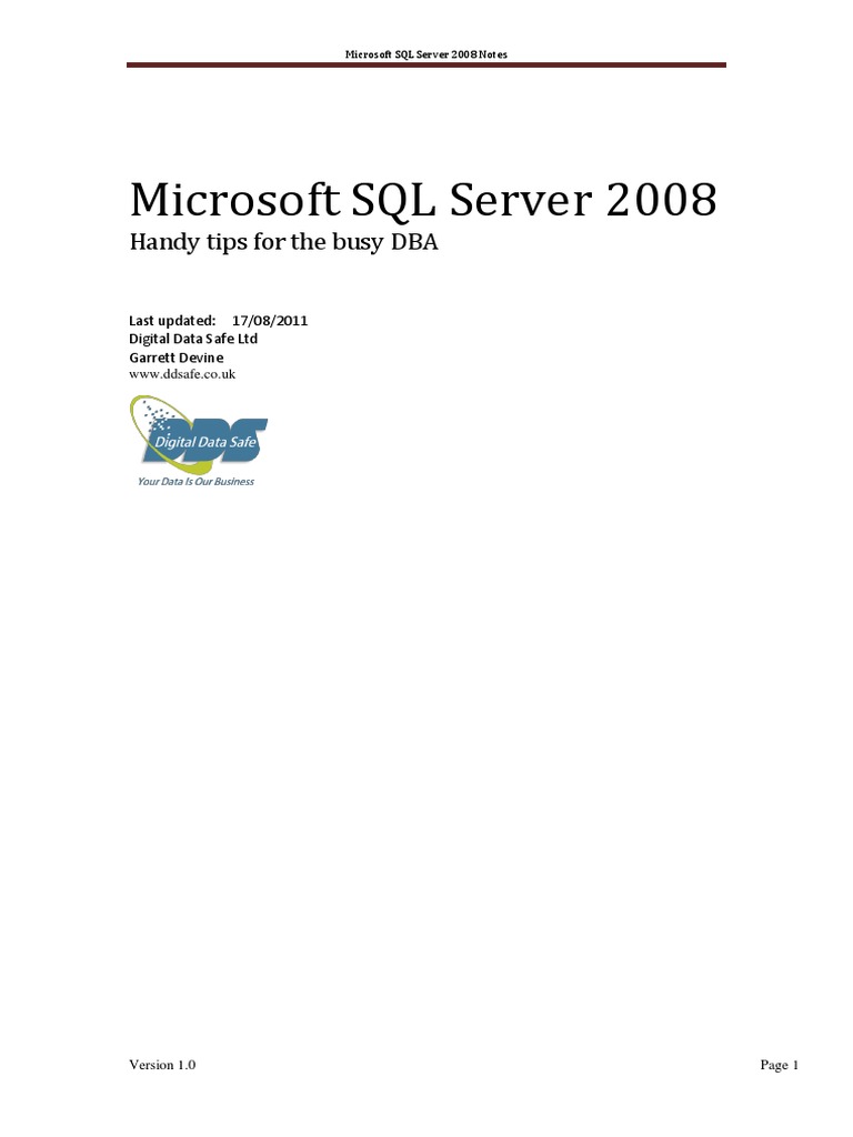 Microsoft SQL Server 2008: Handy Tips For The Busy DBA | PDF ...