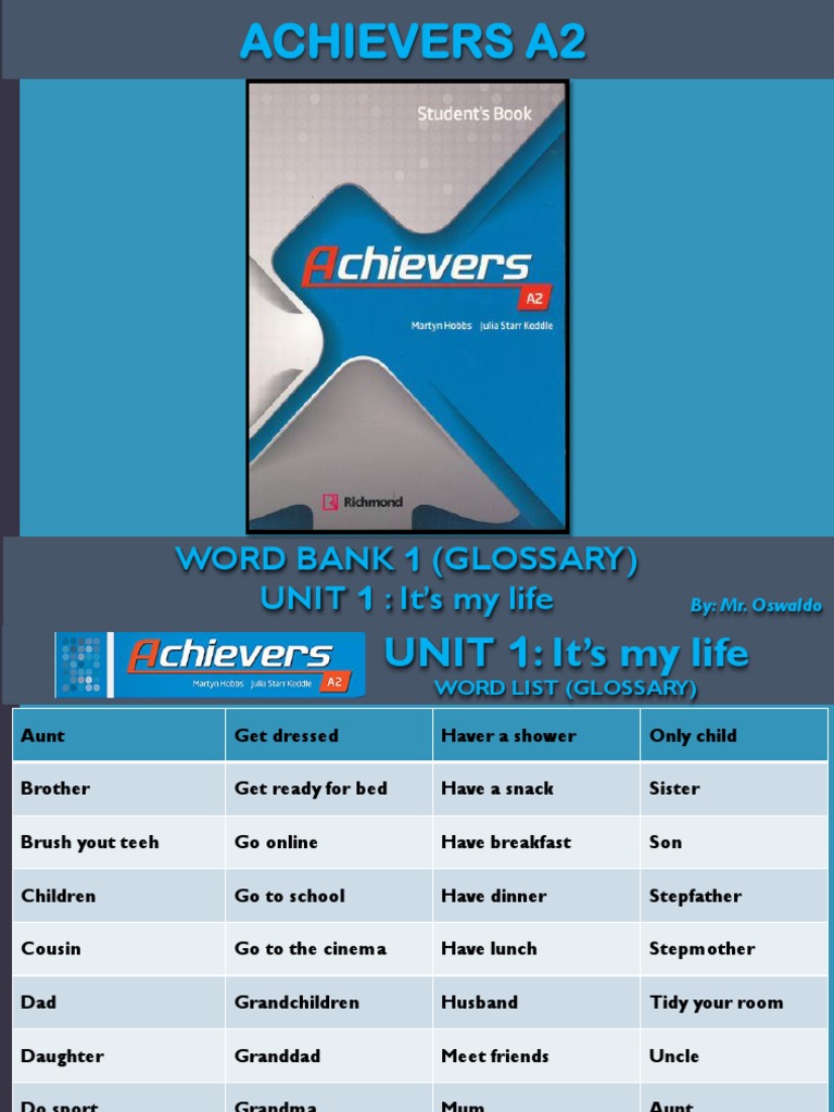 ACHIEVERS A2 - WORD BANK 1 (GLOSSARY) - Unit 1 - Its My Life | PDF ...