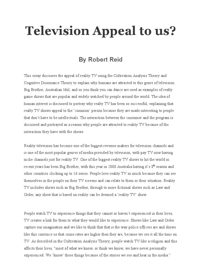 Reality TV's Influence on Society | PDF | Reality Television | Television
