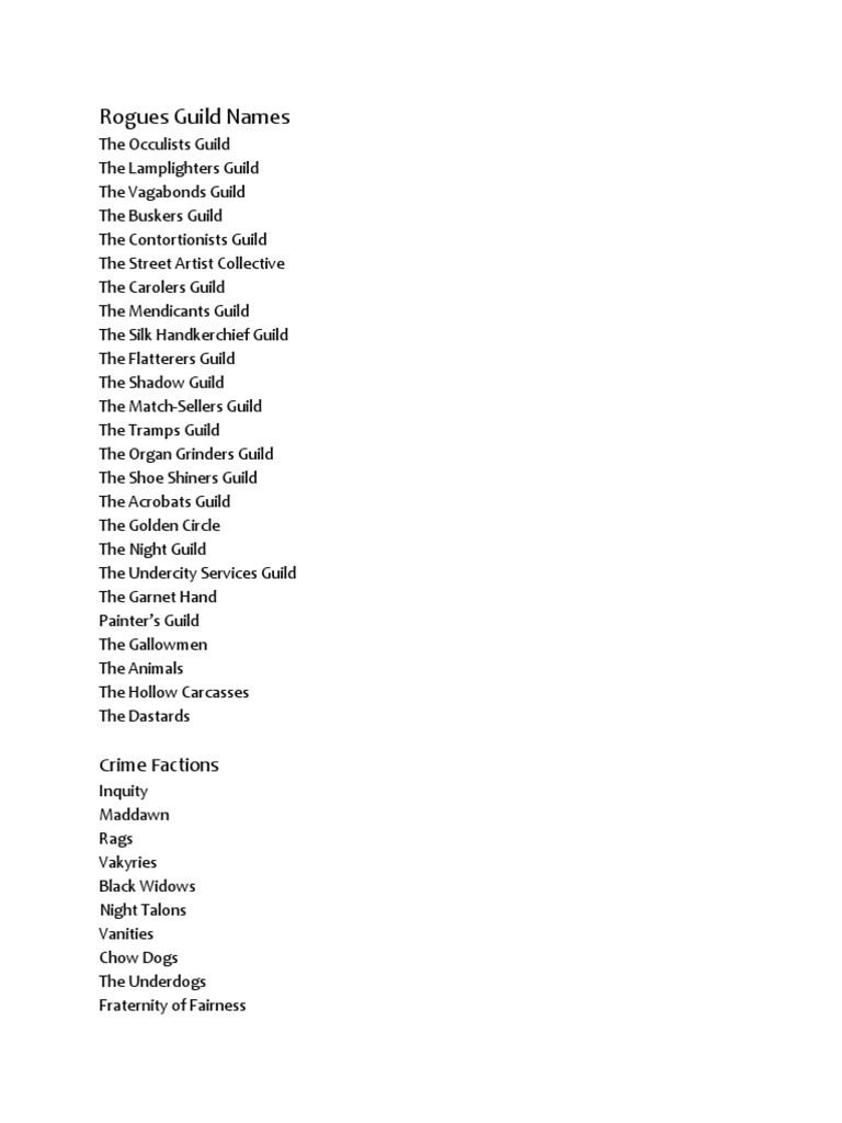 Rogues Guild Names | PDF
