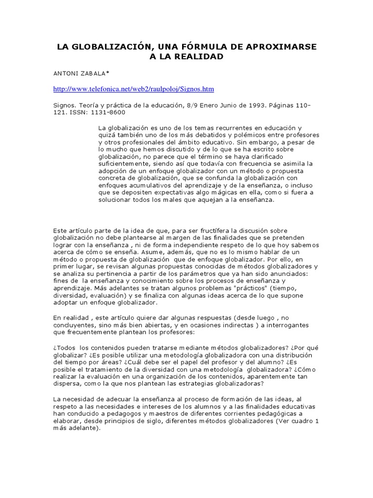 LA GLOBALIZACIÓN, Una Fórmula de Aproximarse A La Realidad | PDF