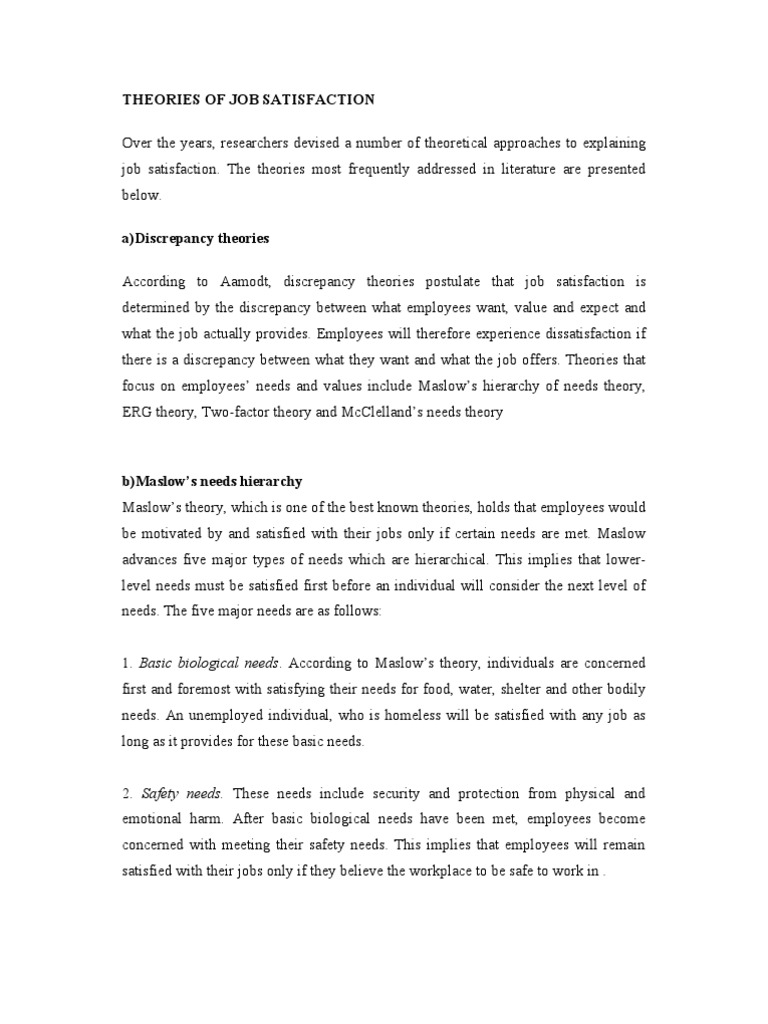 Theories of Job Satisfaction Explained | PDF | Job Satisfaction ...
