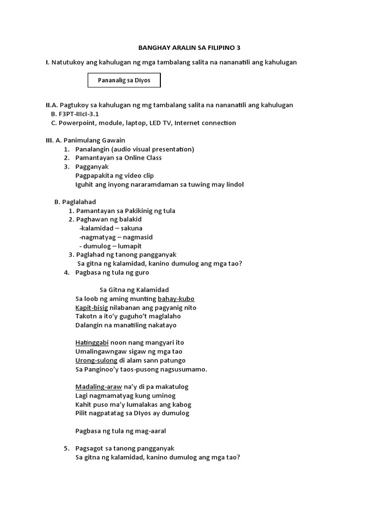 Filipino 3rd Grading Lesson Plan - Tambalang Salita | PDF