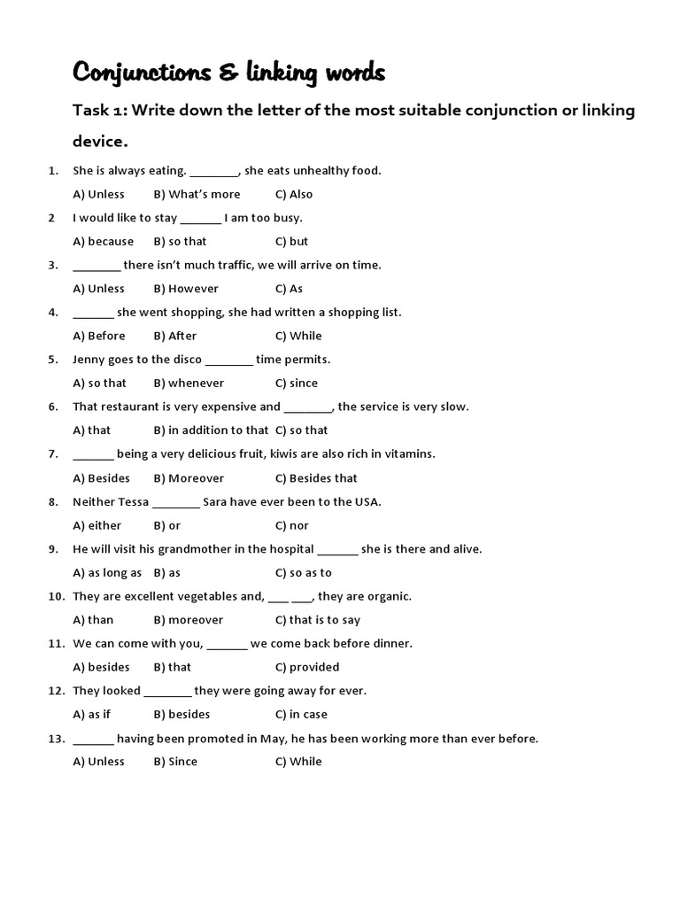 conjunctions-and-linking-words-1 | PDF | Linguistics | Cognitive Science
