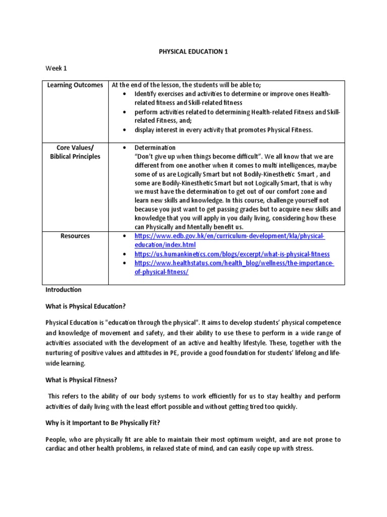 Introduction To Physical Education and Physical Fitness | PDF ...