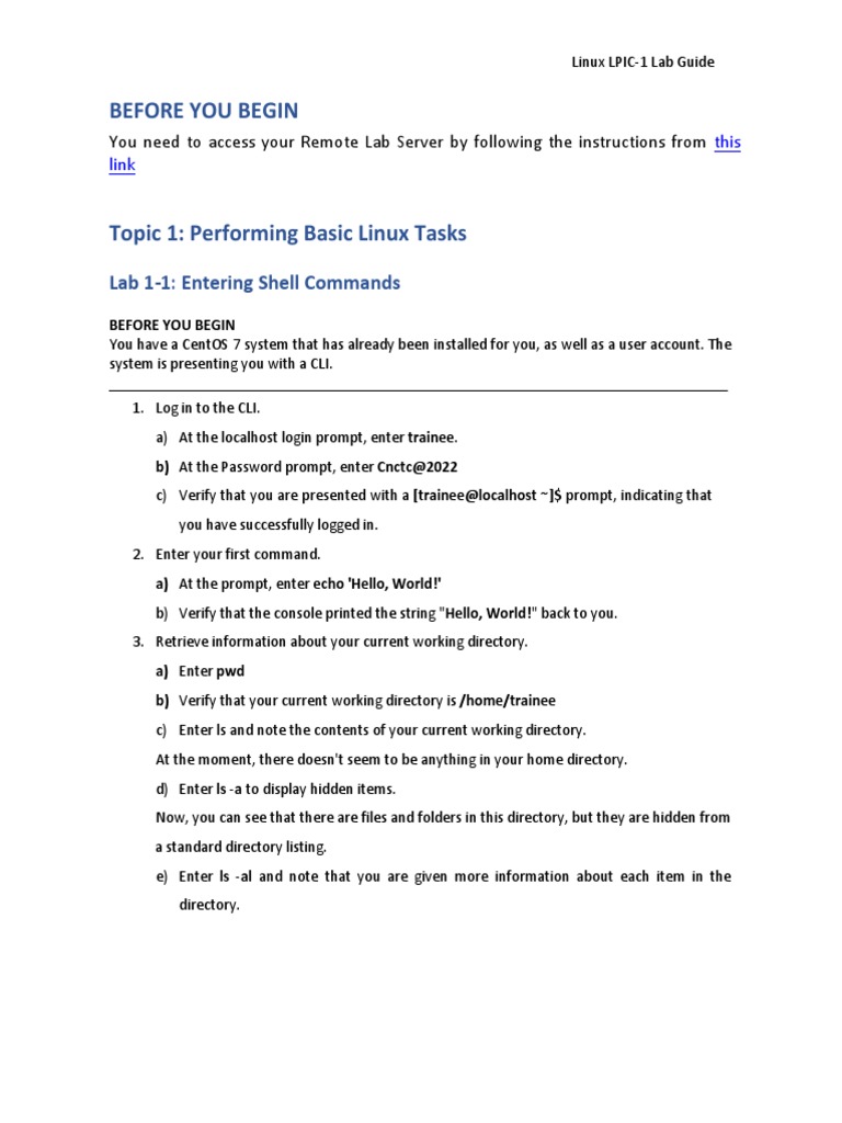 LPIC 1 LAB CH 1 - Performing Basic Linux Tasks | PDF | Command Line Interface | Computer File