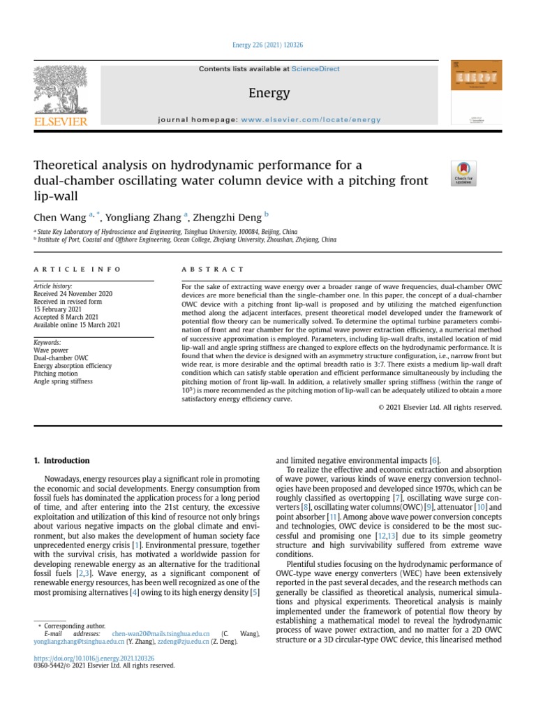Theoretical Analysis On Hydrodynamic Performance For A Dual-Chamber ...