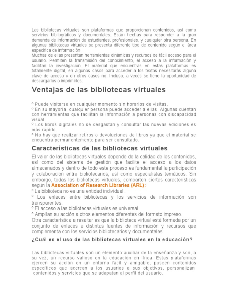 Las Bibliotecas Virtuales Son Plataformas Que Proporcionan Contenidos | PDF | Libreria digital ...