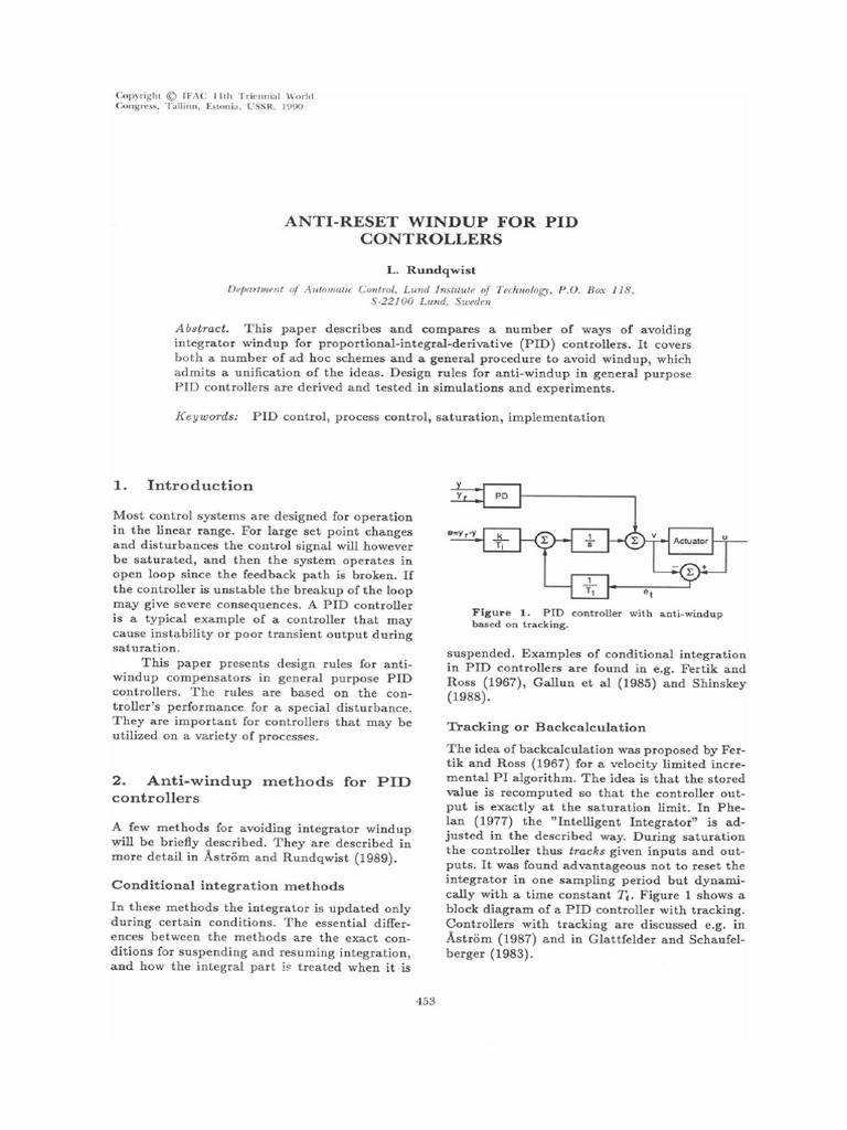 Anti-Reset Windup For PID Controllers | PDF | Control Theory | Systems Theory