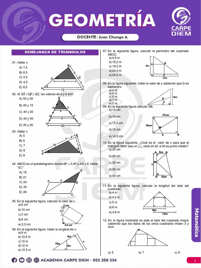 Geometria - Semejanza Seminario S | PDF | Triángulo | Geometría del plano euclidiano