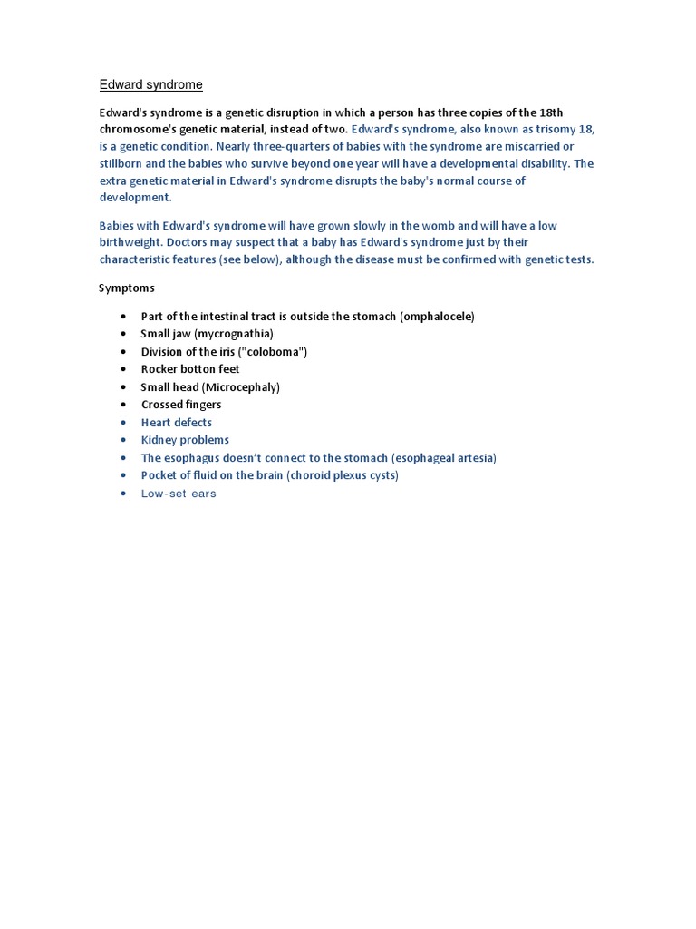 Guion Sindrome de Edward (Trabajo CMC) | PDF