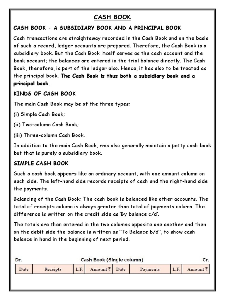 Cash Book: Cash Book - A Subsidiary Book and A Principal Book | PDF ...