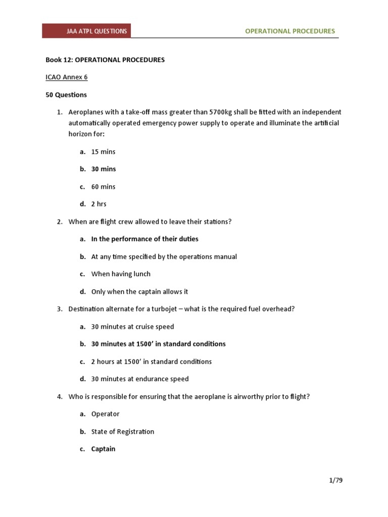 JAA ATPL Operational Procedures Quiz | PDF | Visual Flight Rules | Latitude