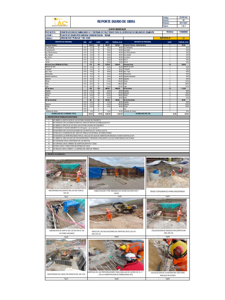 Reporte Diario de Obra - 11/03/2022 | PDF | Ingeniero civil ...