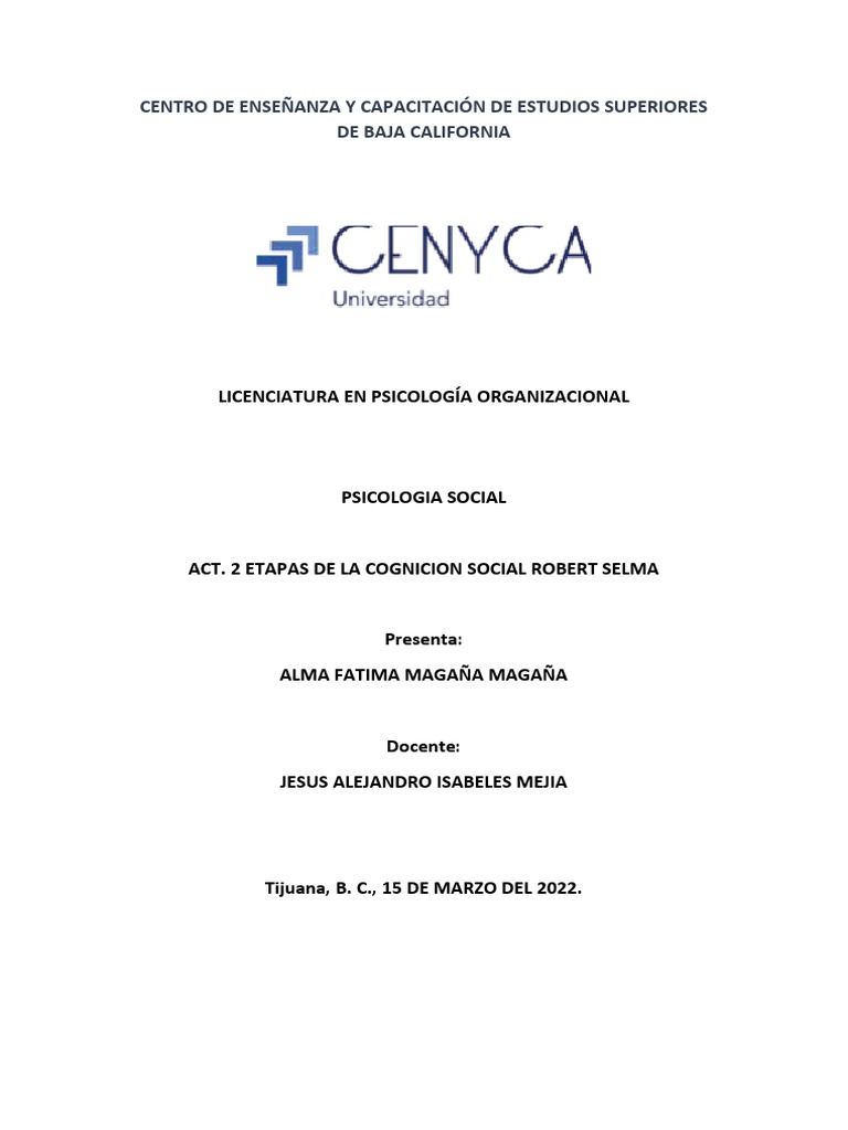 Act2 Etapas de Cognicion Robert Selman Ps | PDF | Sicología ...