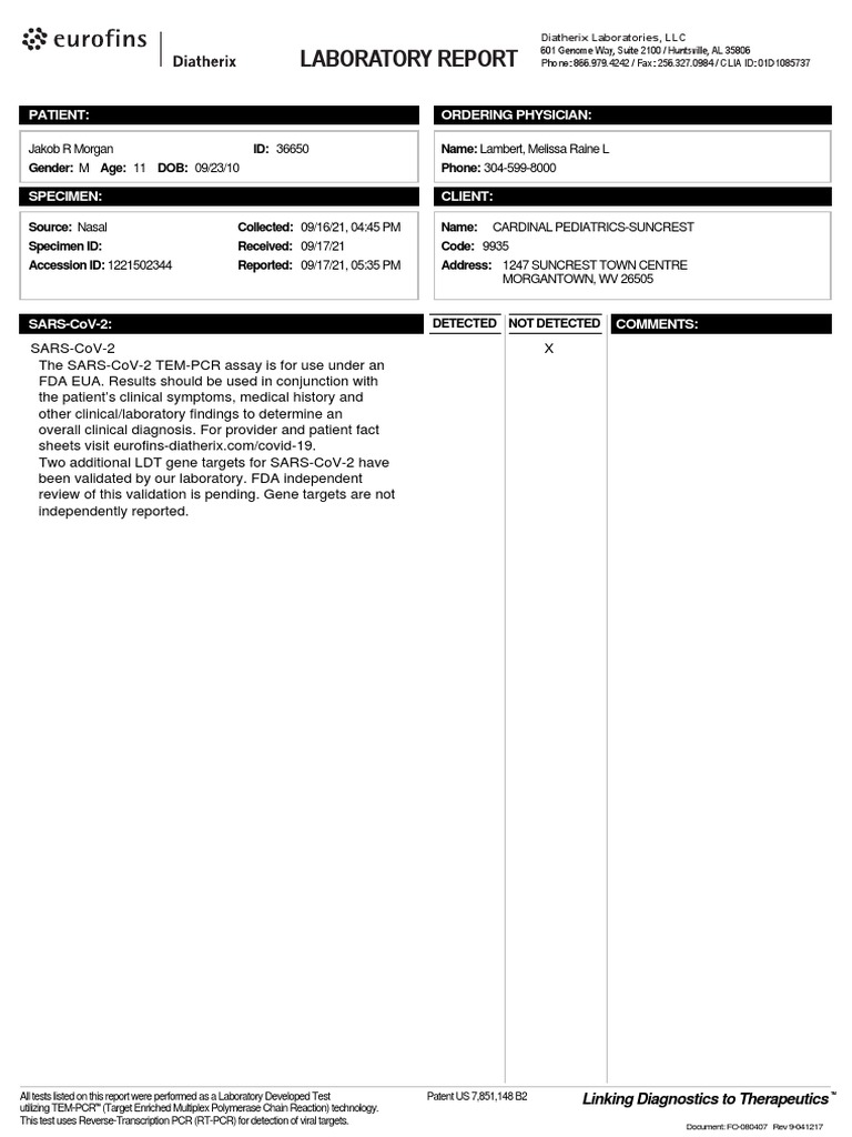 Laboratory Report: Patient: Ordering Physician | PDF | Reverse ...