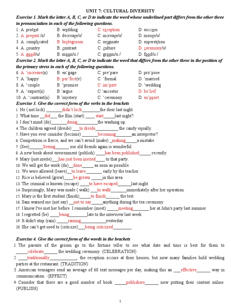 Unit 7 - Cultural Diversity189 | PDF | Wedding | Engagement