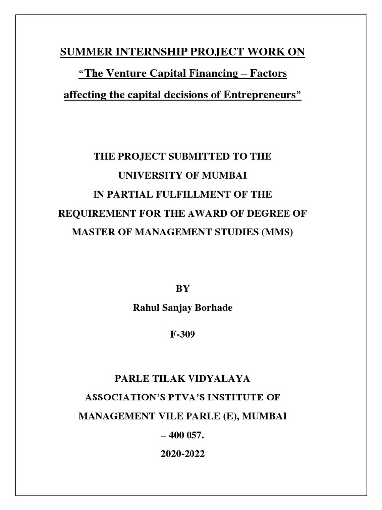 Rahul Borhade - VENTURE CAPITAL FINANCING | PDF | Corporate Finance ... Rahul Borhade - VENTURE CAPITAL FINANCING | PDF | Corporate Finance ...