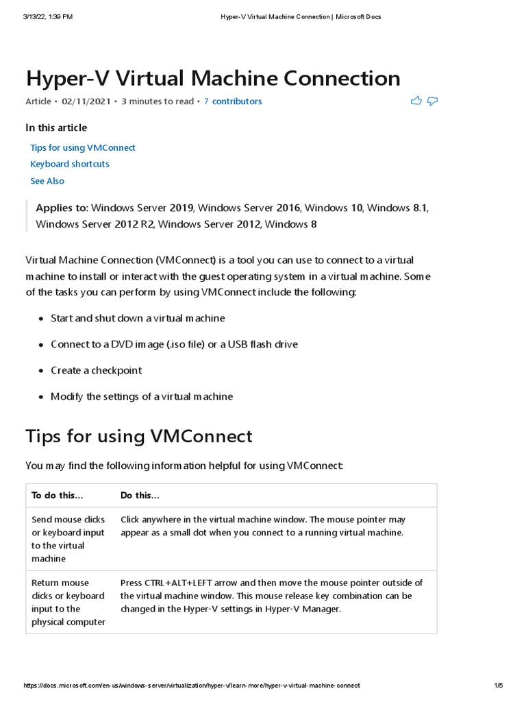 Hyper-V Virtual Machine Connection - Microsoft Docs | PDF | Hyper V ...