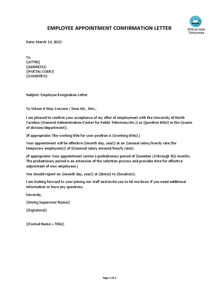 Employee Appointment Confirmation Letter | PDF | Employment | Economies