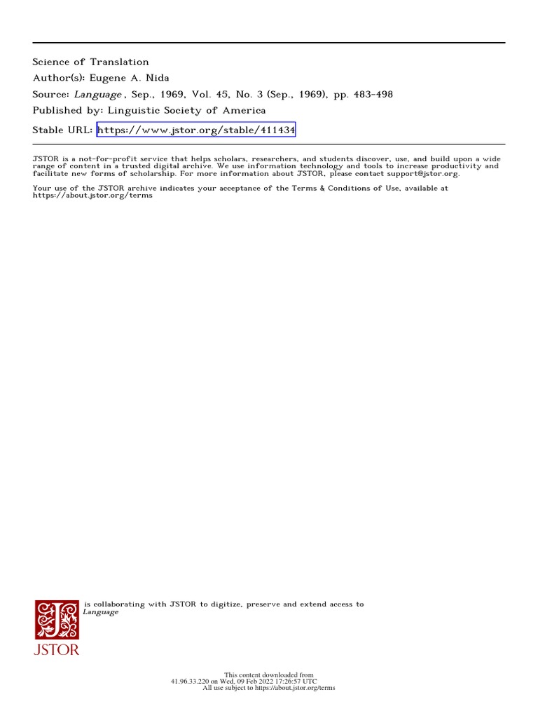 Eugene A. Nida - SCIENCE OF TRANSLATION | PDF | Linguistics | Translations
