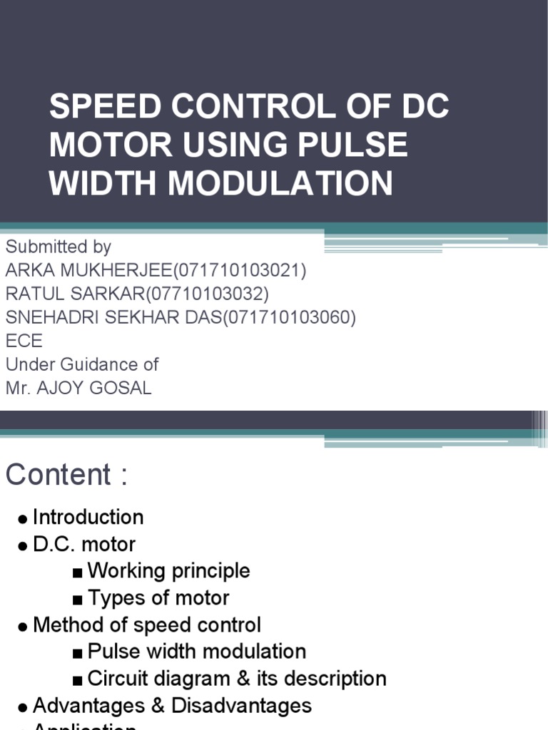 Speed Control of DC Motor Using Pulse Width Modulation | PDF | Electric ...