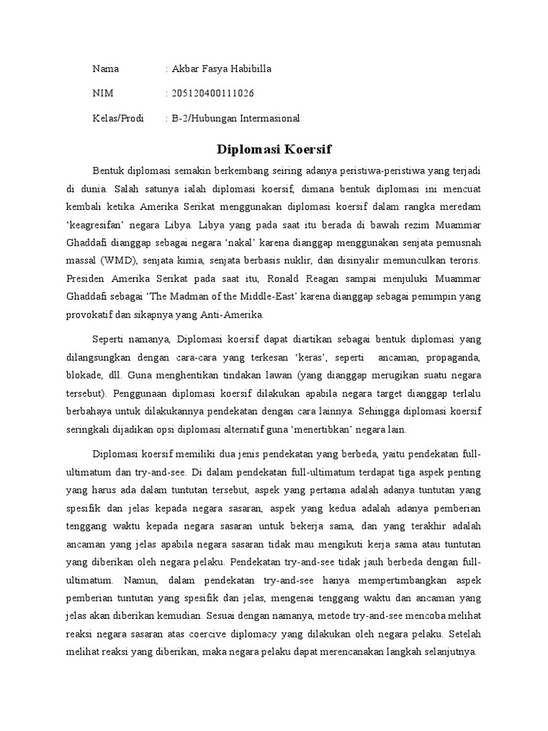 Diplomasi Koersif: Strategi & Tantangan | PDF