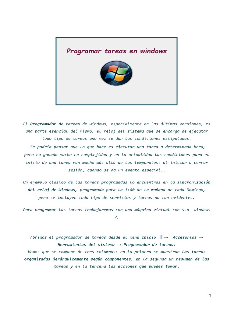 Programar Tareas Windows | PDF | Microsoft Windows | Ventana (informática)