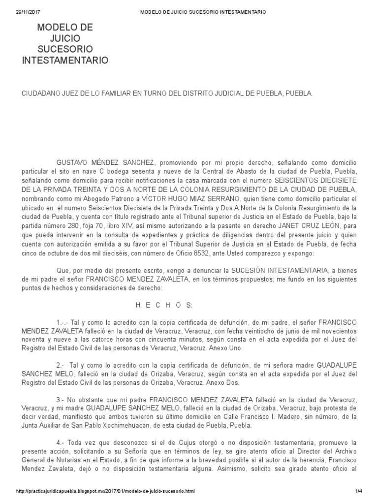 Modelo de Juicio Sucesorio Intestamentario | PDF | Justicia | Crimen y ...