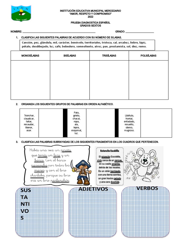 Prueba Diagnostica Español Grado Sexto | PDF | Abejas | Bailes