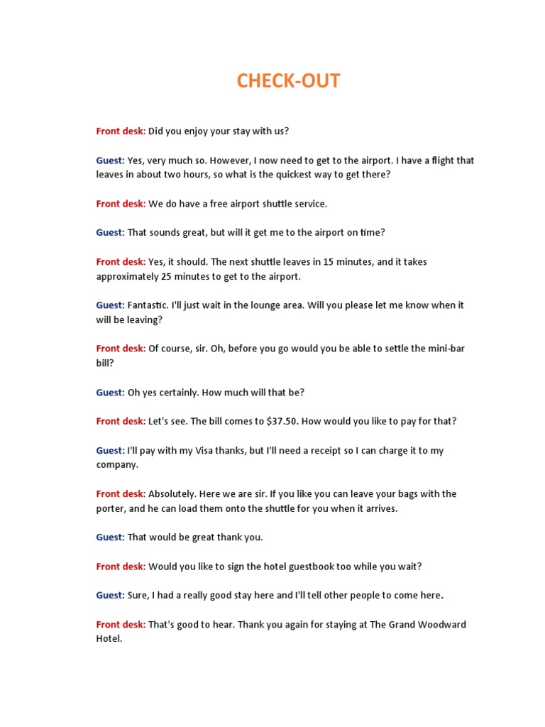 Check-Out: Front Desk | PDF