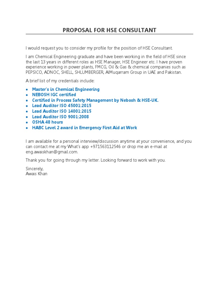 Proposal For Hse Consultant | PDF
