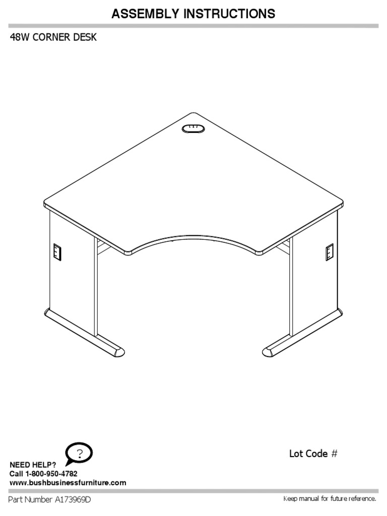 48W Corner Desk: Part Number A173969D | PDF | Building Materials | Office Equipment