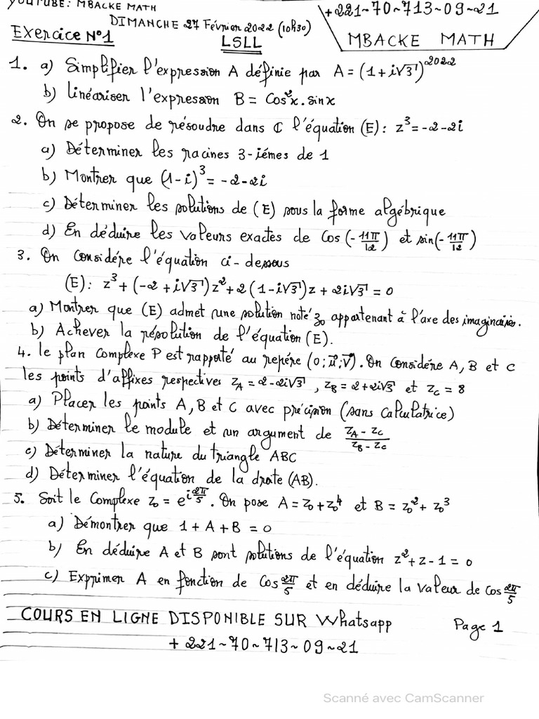 MBACKÉ MATH - Exos + Corrigés | PDF