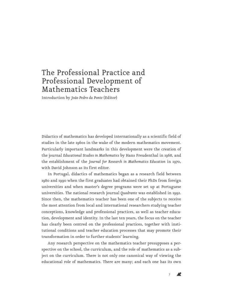The Professional Practice and Professional Development of Mathematics ...