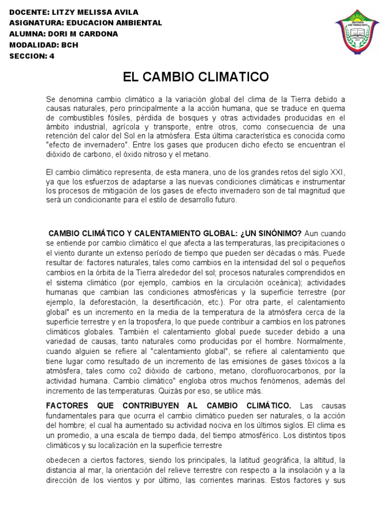 El Cambio Climatico Ensayo | PDF | Gases de efecto invernadero | Clima