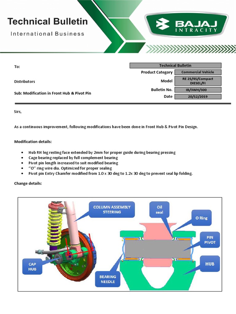 Front Hub & Pivot Pin Design Modification Bulletin | PDF | Vehicles ...