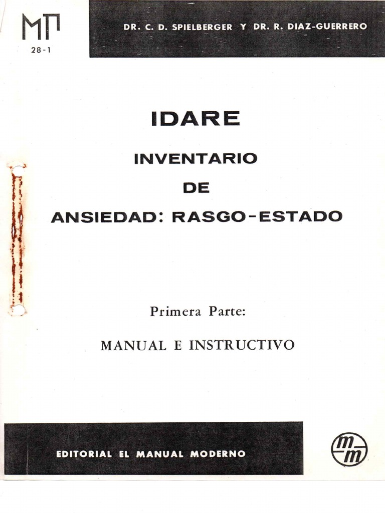IDARE Inventario de Ansiedad Rasgo-Estado - Editorial Manual Moderno | PDF